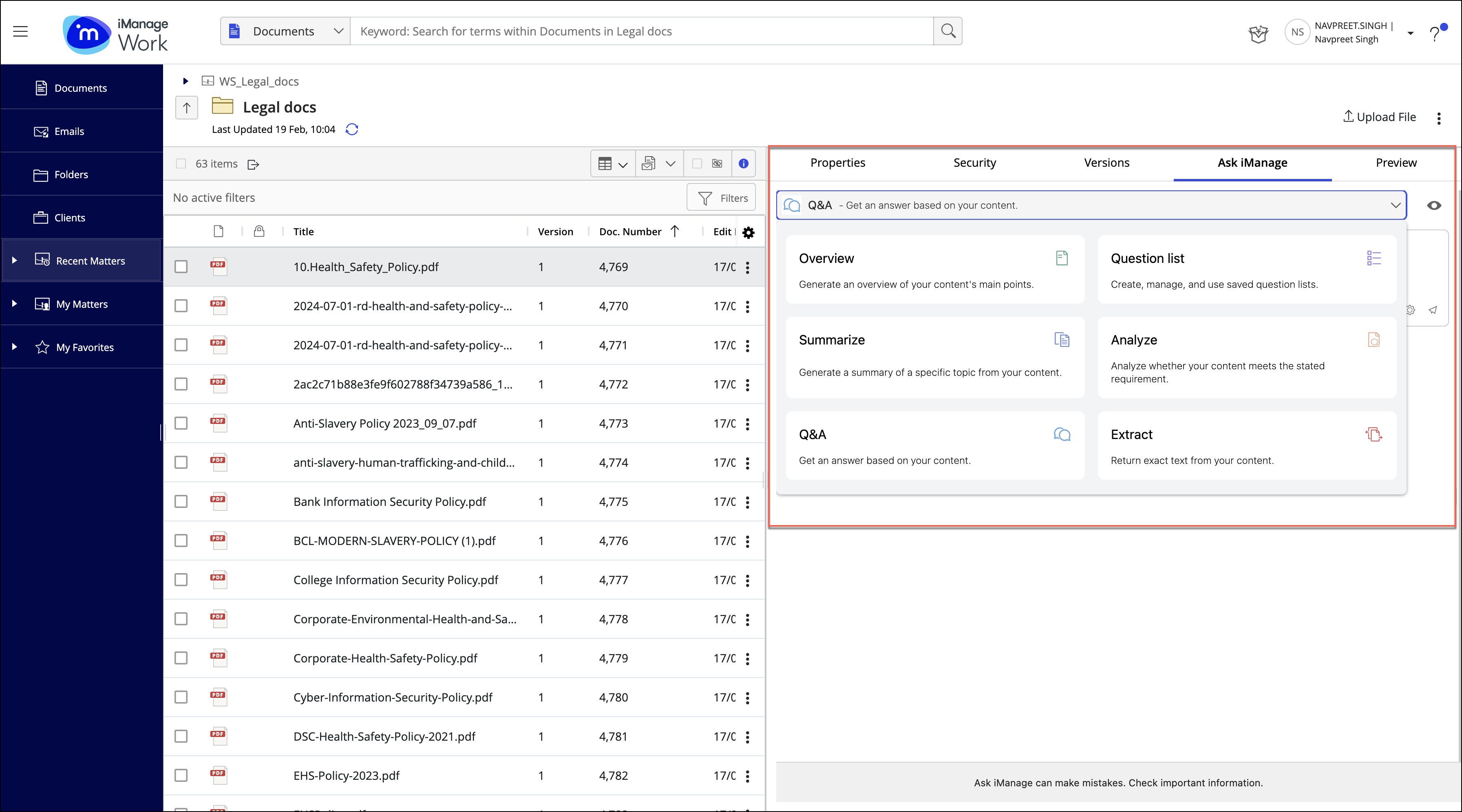 Configuring Ask iManage for cloudimanage.com