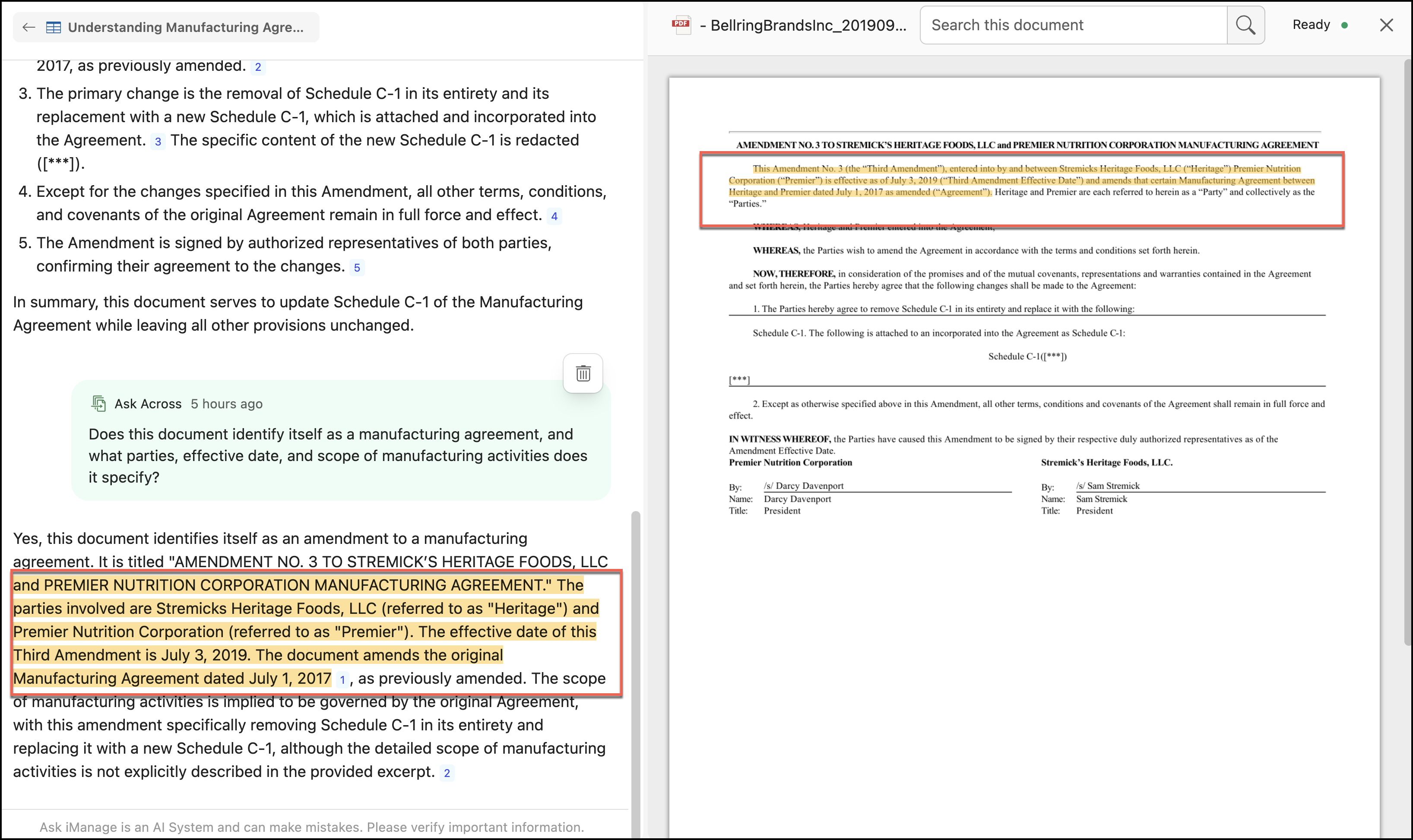 Viewing the evidence of the response when using Ask Across