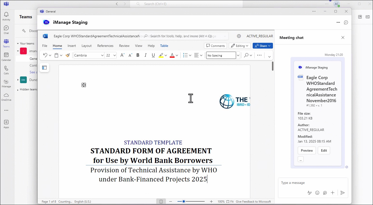 Co-authoring a document from Microsoft Teams