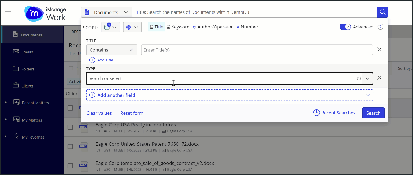 Adding commonly used file types to advanced search