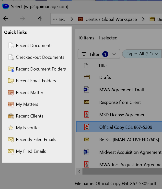 New iManage Open and Save experience