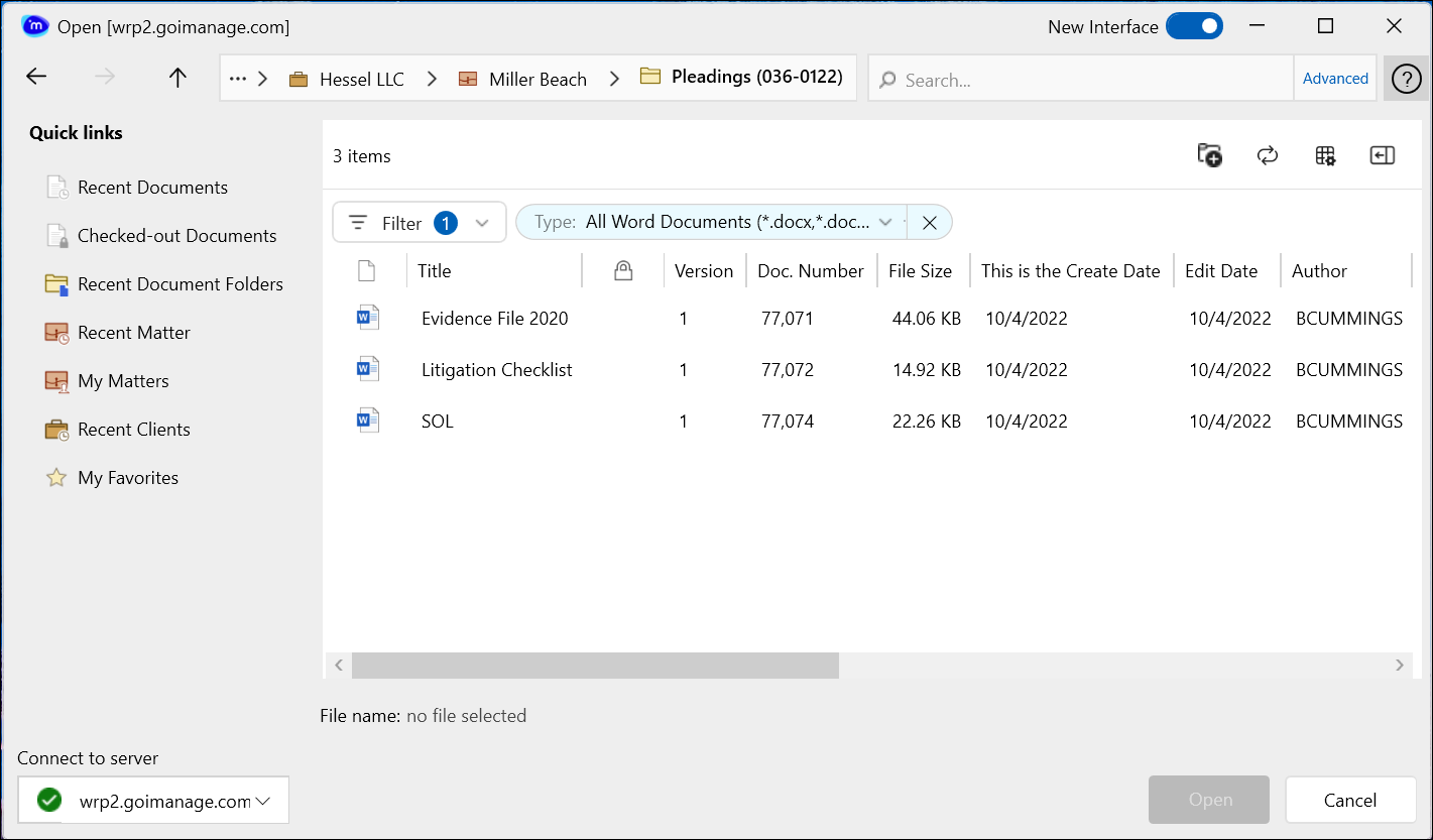 New iManage Open and Save experience