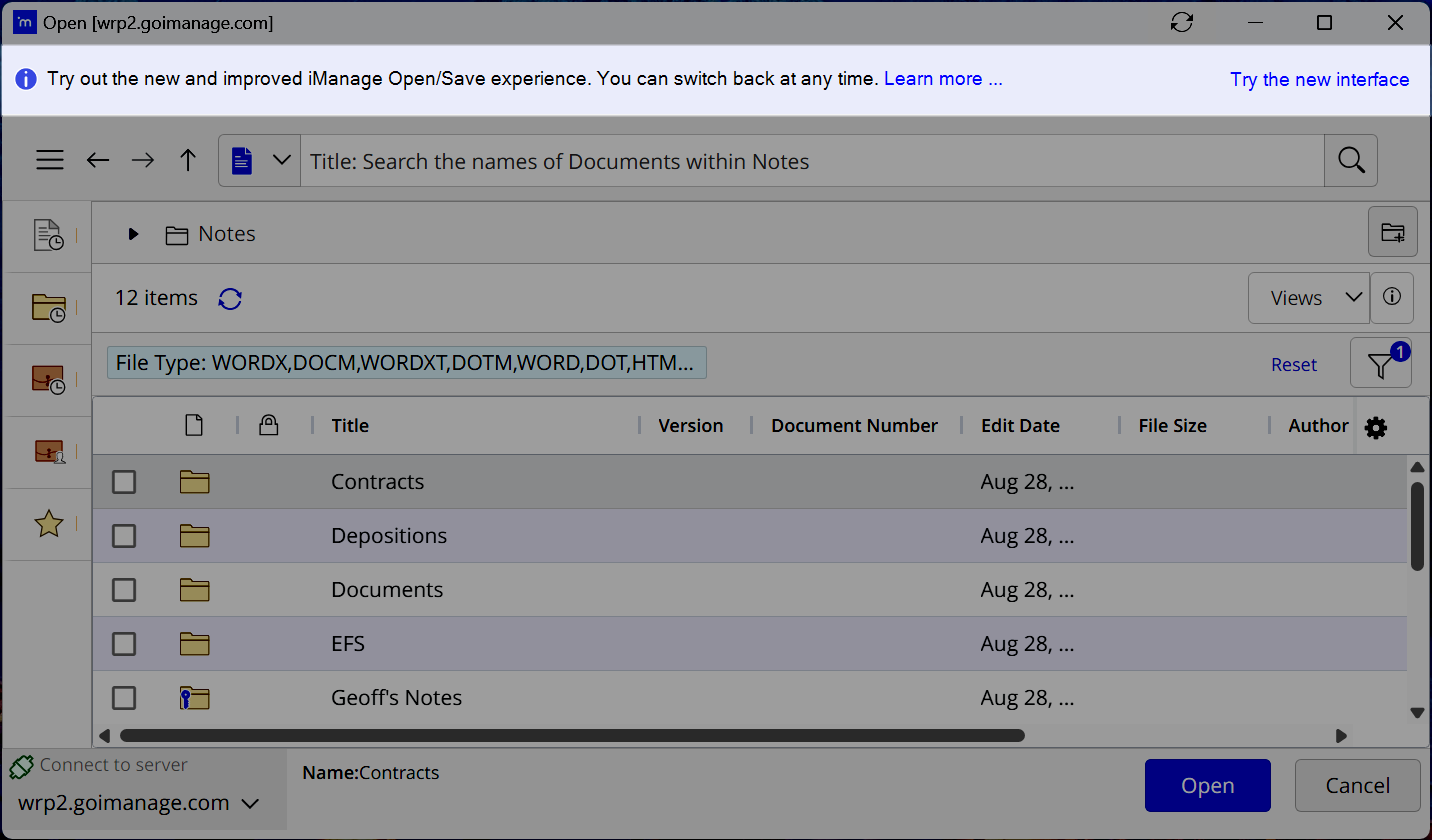 New iManage Open and Save experience